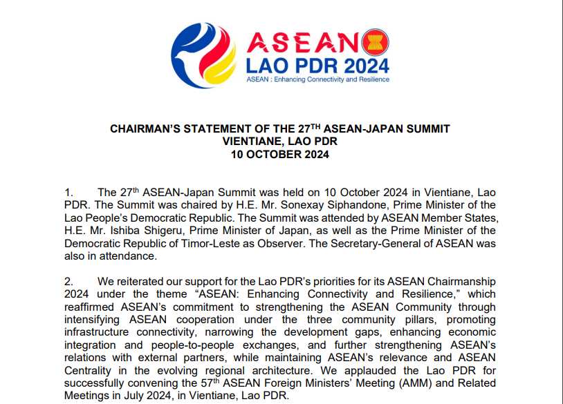 Chairman’s Statement of The 27th ASEAN-Japan Summit - ASEAN Information ...